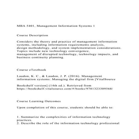 MBA 5401, Management Information Systems 1 Course Descri.docx