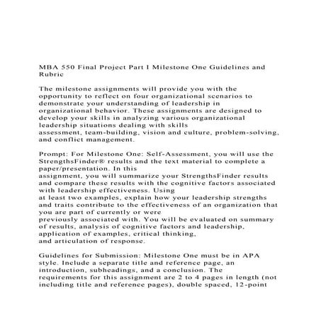 MBA 550 Final Project Part I Milestone One Guidelines and Ru.docx