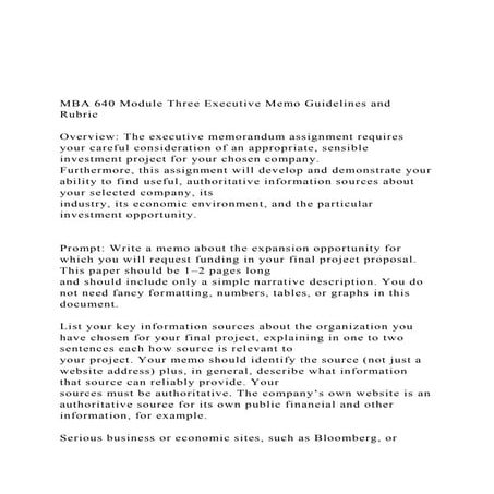 MBA 640 Module Three Executive Memo Guidelines and Rubric .docx