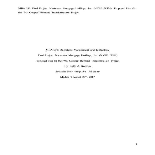 Mba 690 final project nationstar mr. cooper project management plan ...