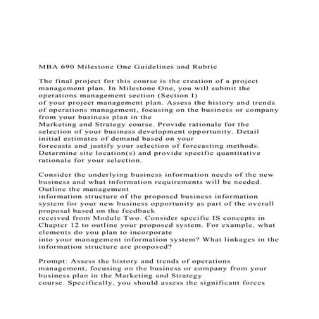 MBA 690 Milestone One Guidelines and Rubric The final .docx