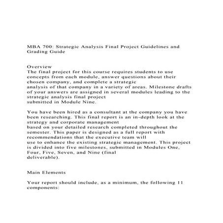 MBA 700 Strategic Analysis Final Project Guidelines and Gra.docx