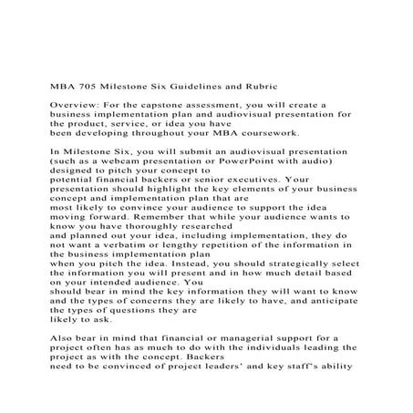 MBA 705 Milestone Two Guidelines and Rubric Overview.docx