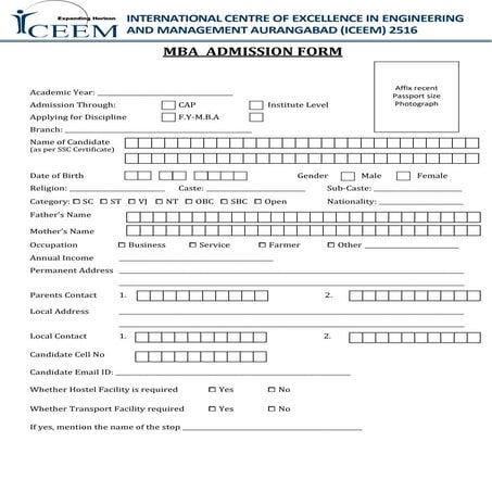 MBA Admission Form.doc | Secondary Education | Education