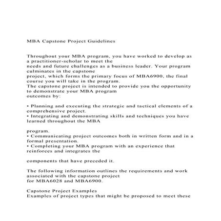 MBA Capstone Project Guidelines Throughout your MBA pro.docx