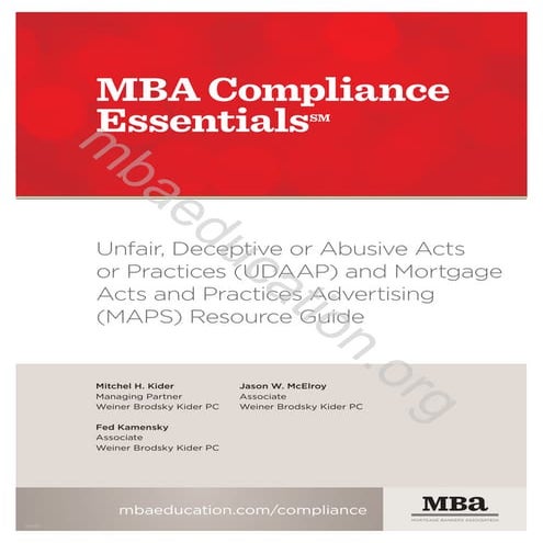 MBA Compliance Essentials Unfair, Deceptive or Abusive Acts or ...