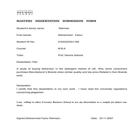 MBA Dissertation 2007 Coventry University, United Kingdom. | DOC