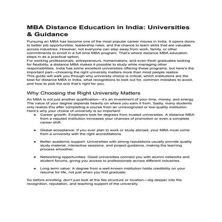 Top MBA Distance Education College India | PDF
