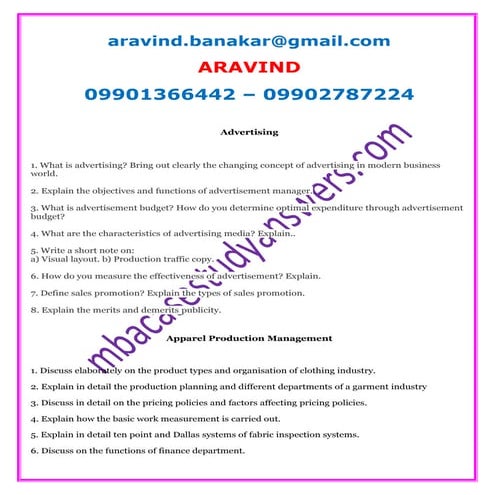 Mba , emba xavier answer sheets aravind 9901366442 | DOC