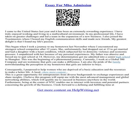 Mba Entrance Essay | PDF