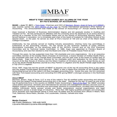 MBAF’S TONY ARGIZ NAMED 2011 ALUMNI OF THE YEAR BY FIU’S SCHOOL OF ...