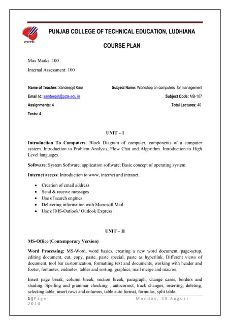 Msoffice syllabus | DOCX | Desktop Publishing | Computer Software and ...