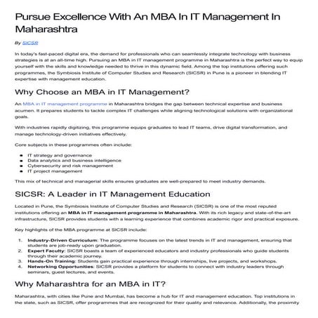 Pursue Excellence With An MBA In IT Management In Maharashtra | PDF