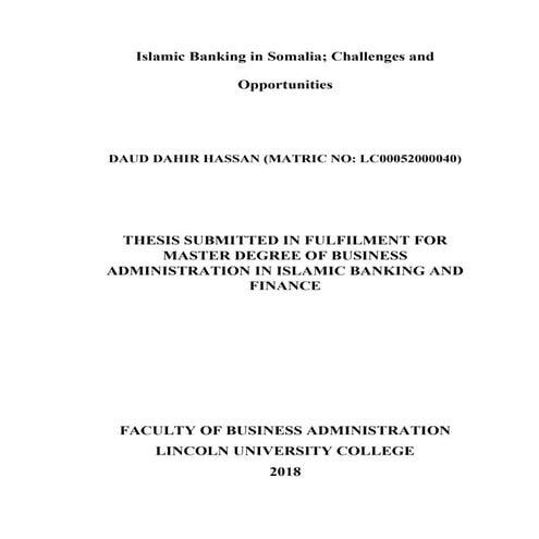 Islamic Banking in Somalia; Challenges and Opportunities | PDF