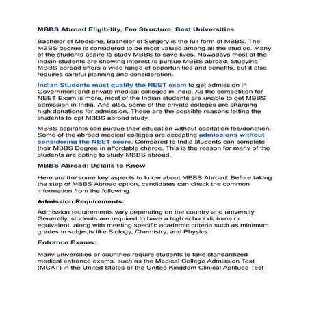 MBBS Abroad Eligibility for Indian Students | PDF
