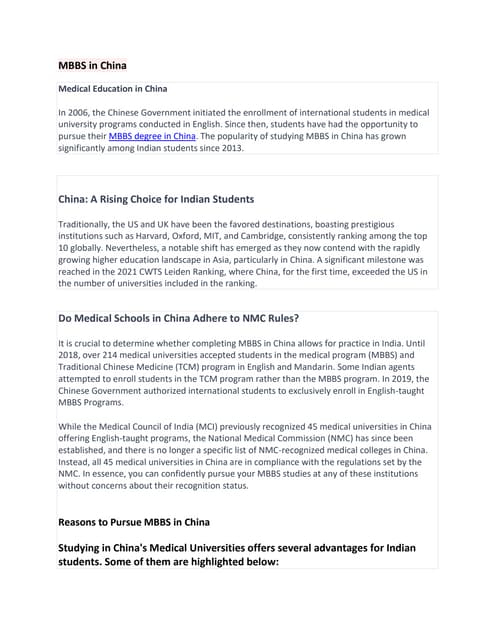 Charting Your Medical Career: MBBS in China | PPT Charting Your Medical Career: MBBS in China | PPT
