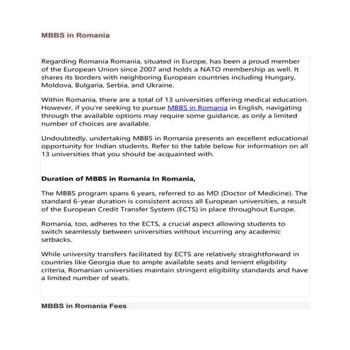 MBBS in Romania.docx | Education industry | Industries