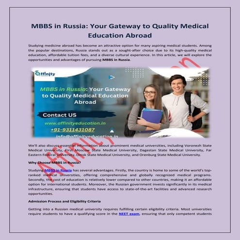 MBBS in Russia: Your Gateway to Quality Medical Education Abroad | PDF