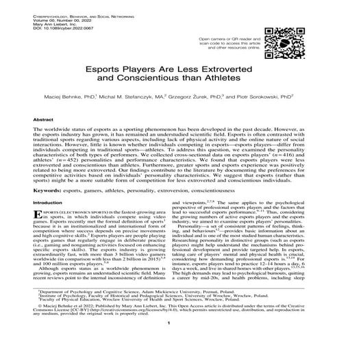Esports Players Are Less Extroverted and Conscientious than Athletes | PDF