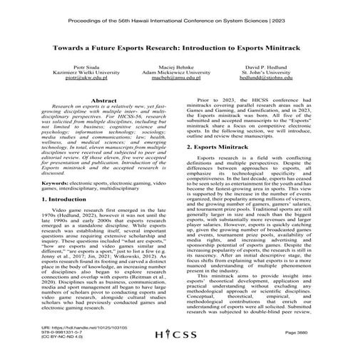 Towards a Future Esports Research: Introduction to Esports Minitrack | PDF