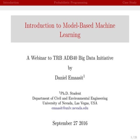 Introduction to Model-Based Machine Learning for Transportation | PPT