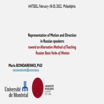 Bondarenko, Maria (2020, February). Representation of Motion and ...