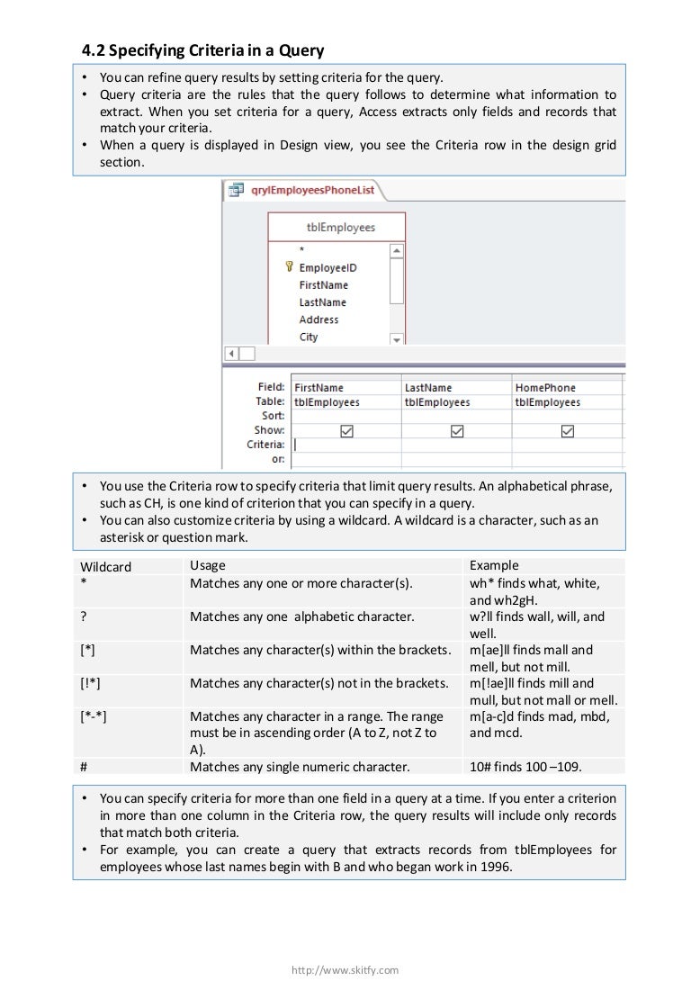 42 Specifying Criteria In A Query