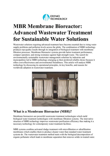 Membrane Bioreactor Technology - An Overview | PPT