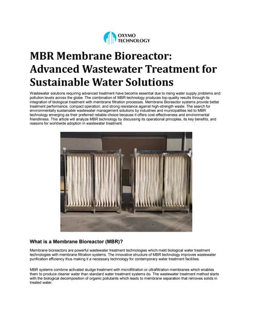 MBR Membrane Bioreactor | Cost-Effective Biological Reactor | PDF