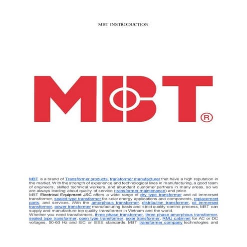 Mbt instroduction | PDF