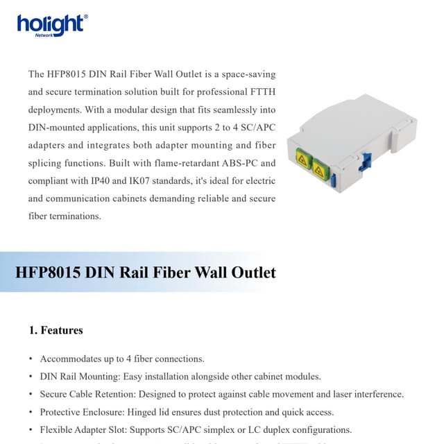 HFP8015 DIN Rail Fiber Wall Outlet | Compact 2 & 4 Port FTTH DIN ...