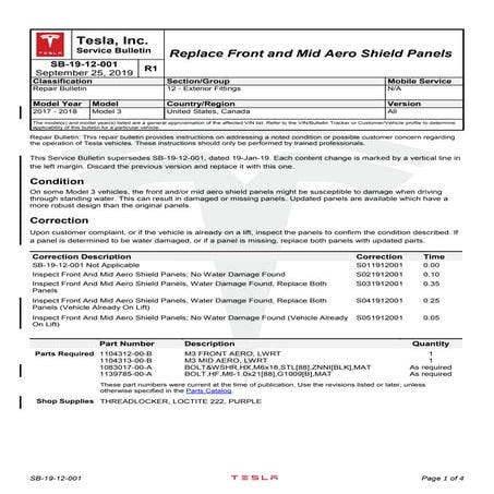 Tesla service bulletin | PDF