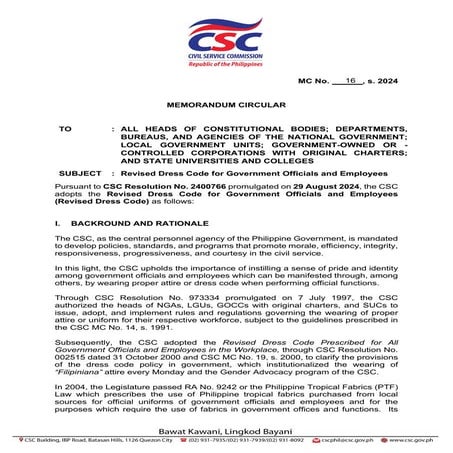 Dresscode gov't official and employees | PPT