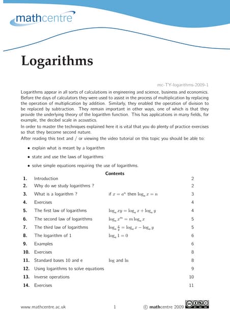 Logarithmic function, equation and inequality | PPSX