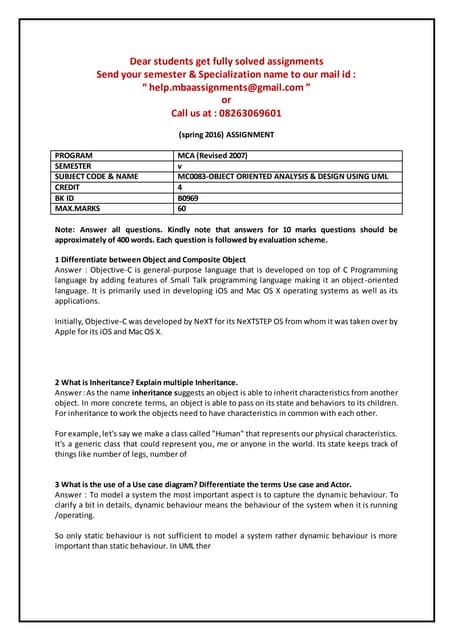 Mc0083 Object Oriented Analysis And Design Using Uml Pdf
