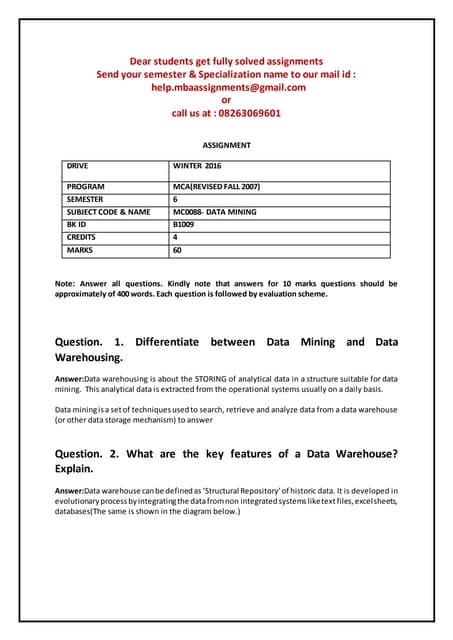 Mit401 data warehousing and data mining | PDF