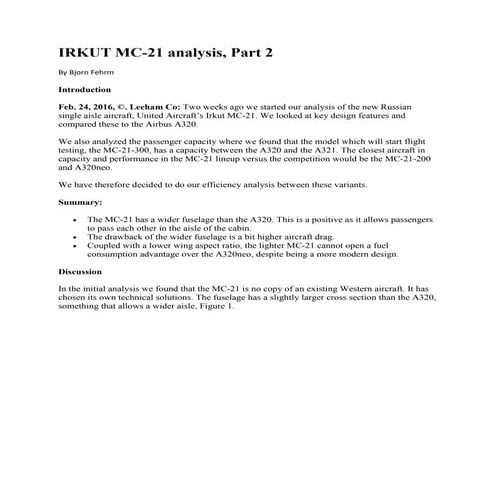 Mc21 a320 comparison leeham | PDF