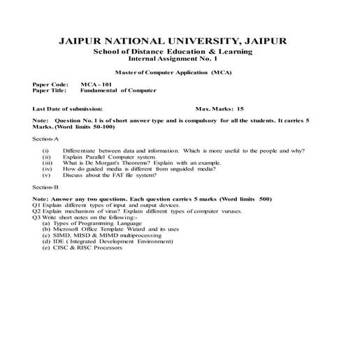 Mca 101 | DOC | Databases | Computer Software and Applications