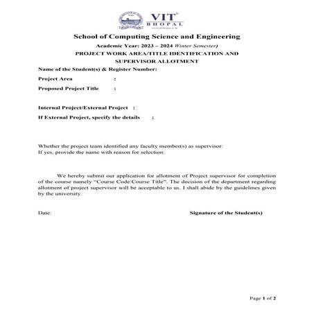 MCA- Project Work Area, Title Identification & supervisor allotment (1 ...