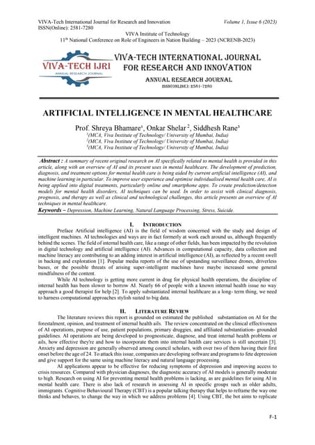 Artificial Intelligence in Mental Health .pptx