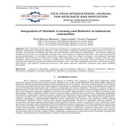 Integration of Machine Learning and Robotics in Industrial Automation | PDF