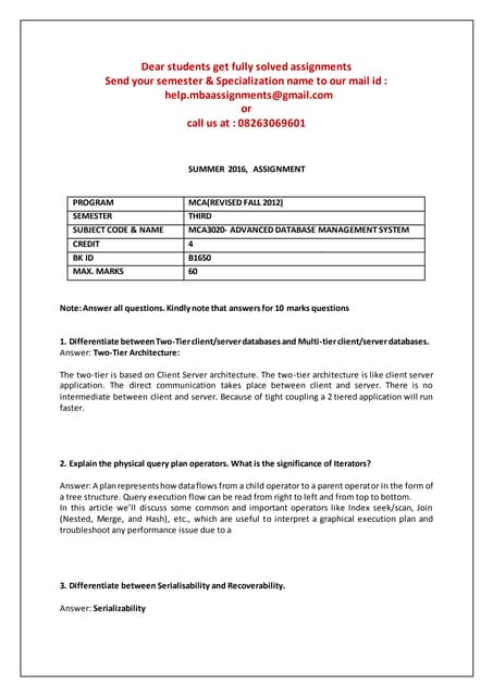Mca3020 advanced database management system | PDF Mca3020 advanced database management system | PDF