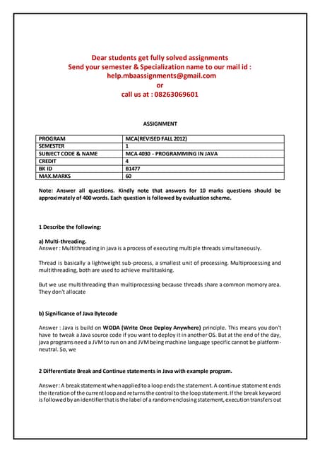 Mca 4030 programming in java | PDF Mca 4030 programming in java | PDF