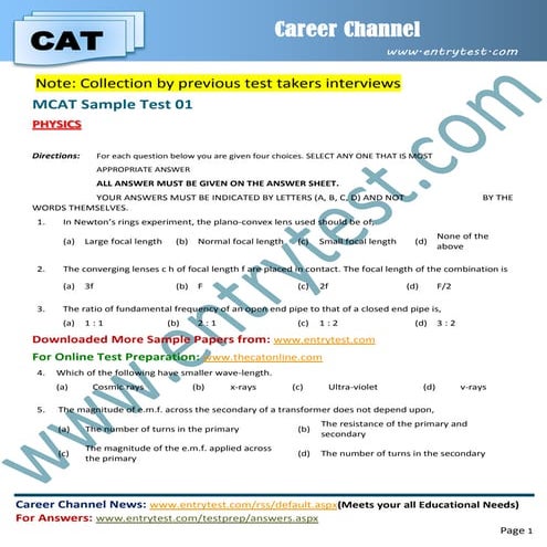 MCAT Sample Test Pattern Part 1 (2016) | PDF