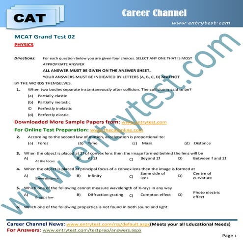 MCAT Sample Test Pattern Part 2 (2016) | PDF