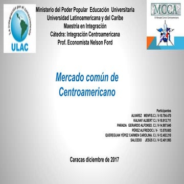 MERCADO COMÚN CENTRO AMERICANO MCCA | PPTX