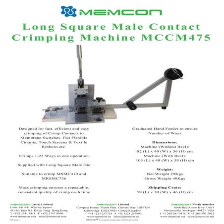 Memcon Mccm475 long-square-male-contact-crimping-machine | PDF
