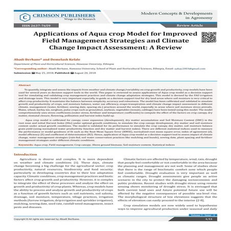 Applications of Aqua crop Model for Improved Field Management ...