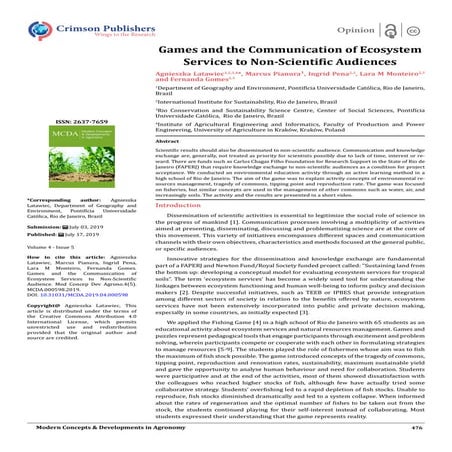 Games and the Communication of Ecosystem Services to Non-Scientific ...