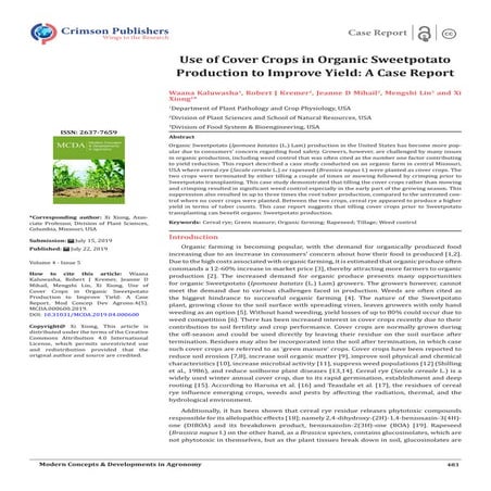 Use of Cover Crops in Organic Sweetpotato Production to Improve Yield ...